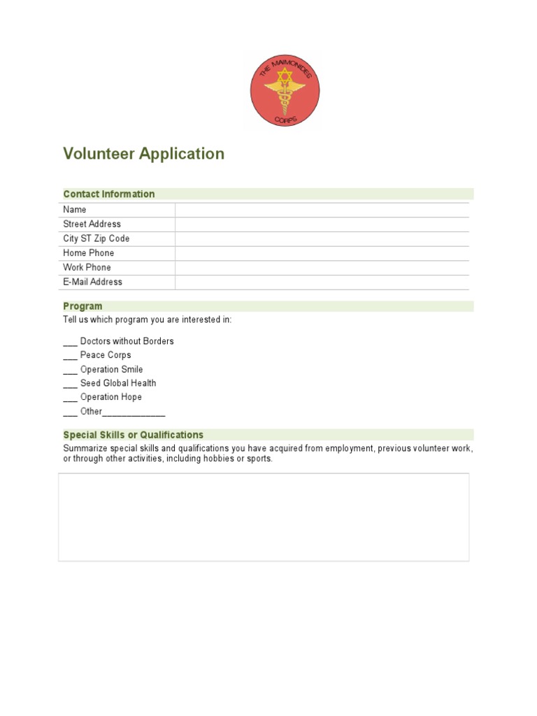 Volunteer Opportunities Form | PDF | Social Science