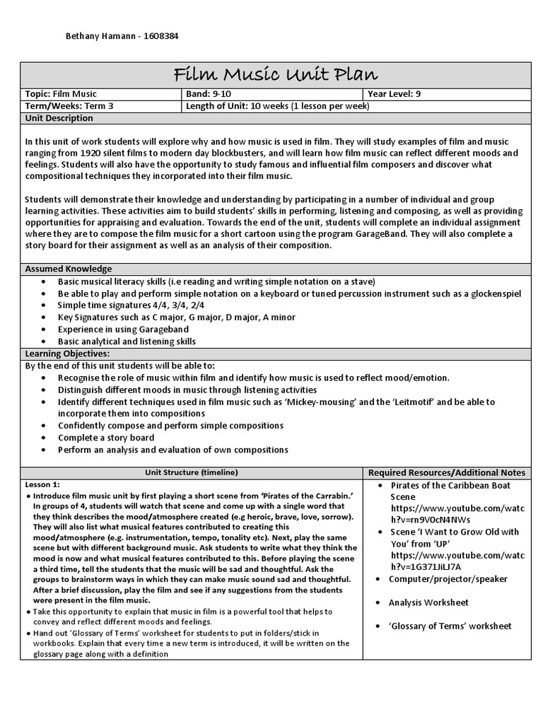 Film Music Unit of Work | PDF | Film Score | Musical Compositions