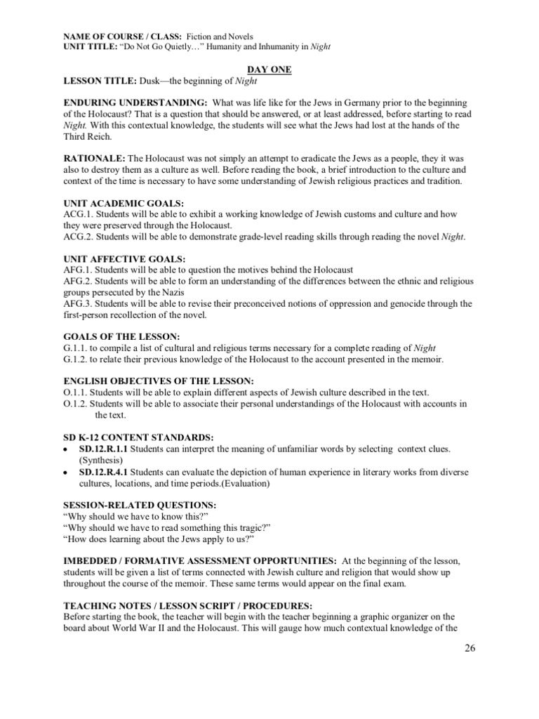 Night Lesson Plans | PDF | The Holocaust | Names Of God In Judaism