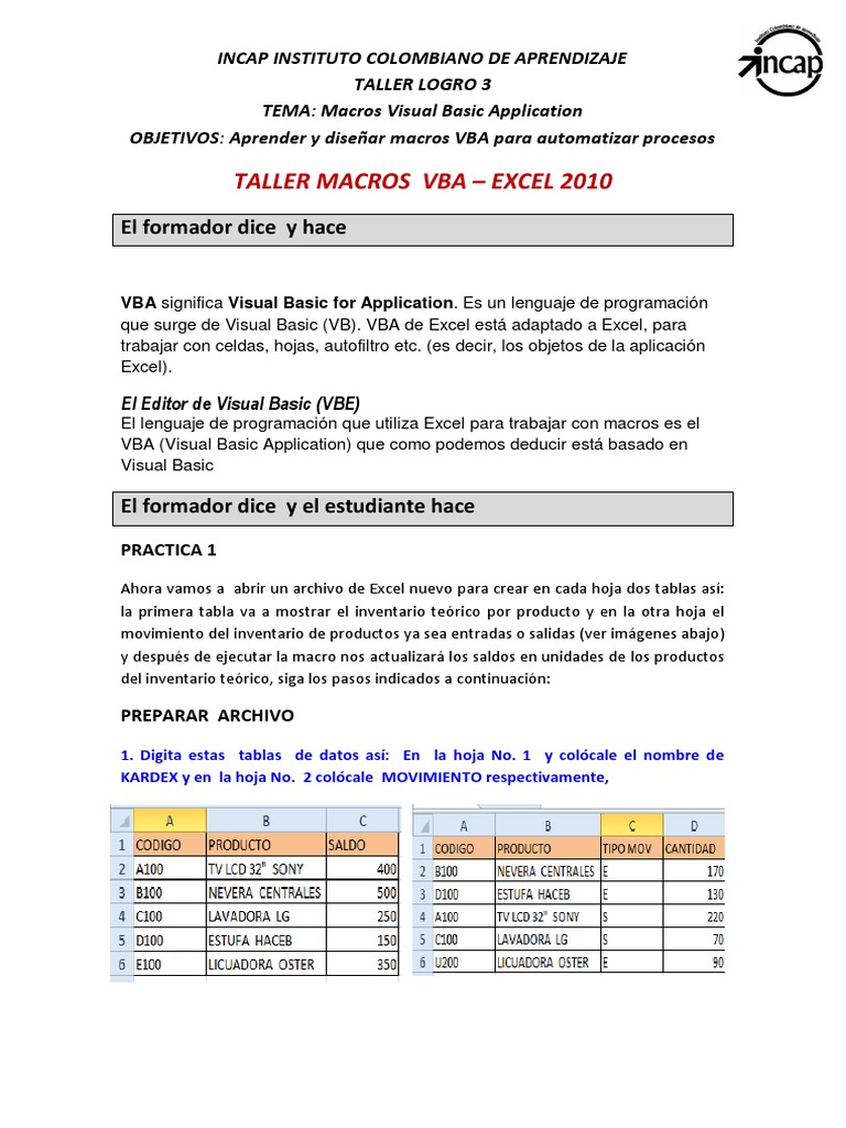 Taller Guia Macro Actualiza Inventariofisicovba | PDF | Visual Basic para Aplicaciones ...