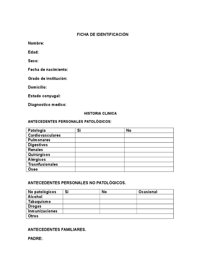 Ficha de Identificación de Paciente | PDF | Medicina CLINICA ...