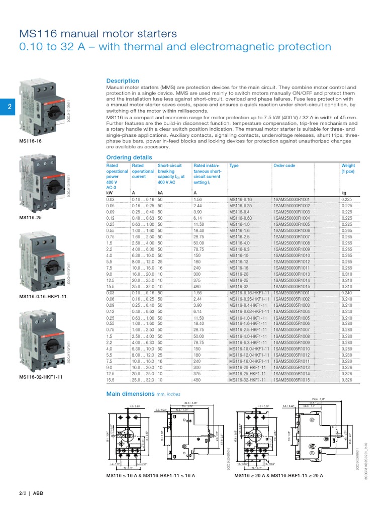Abb Guardamotor MS116 PDF | PDF | Fuse (Electrical) | Components