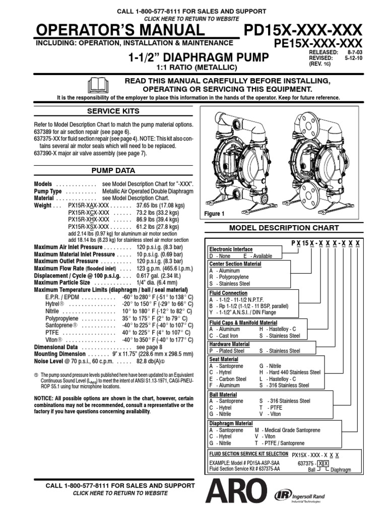 ARO 1.5" Diaphragm Pump Manual | PDF | Pump | Screw