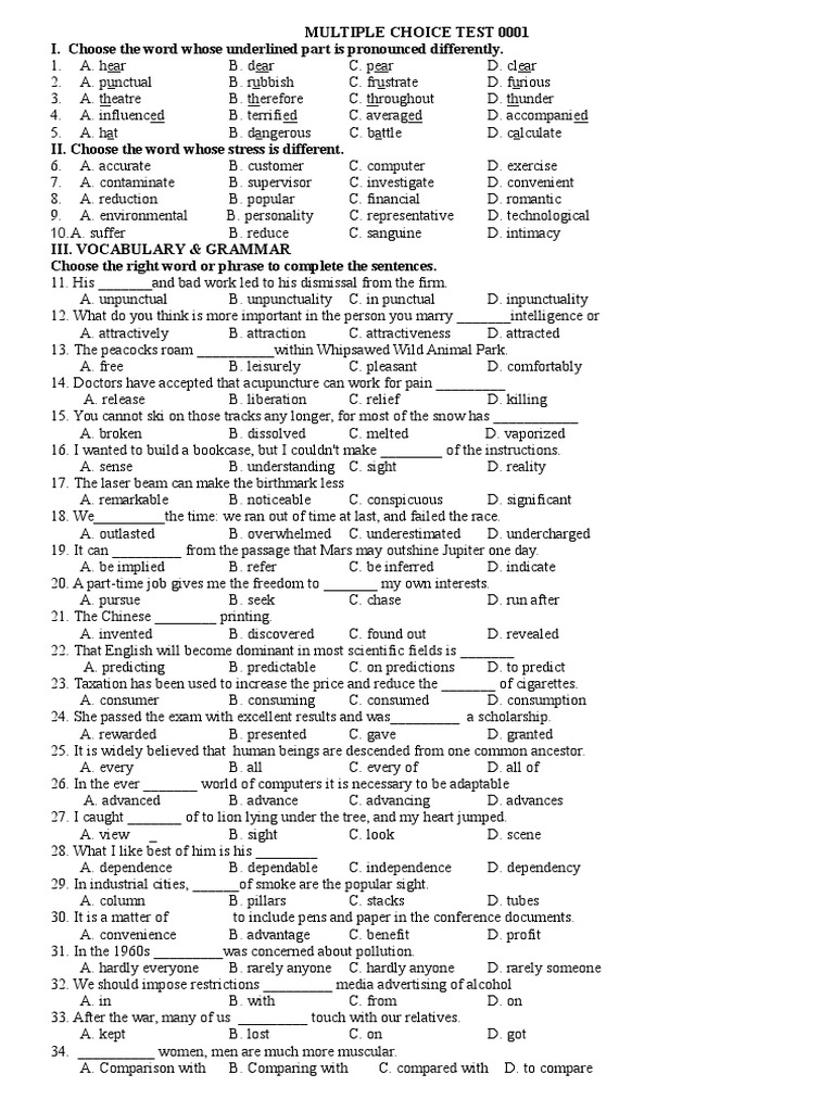 20 Multiple Choice Test Keys | PDF | Dyslexia | Moon