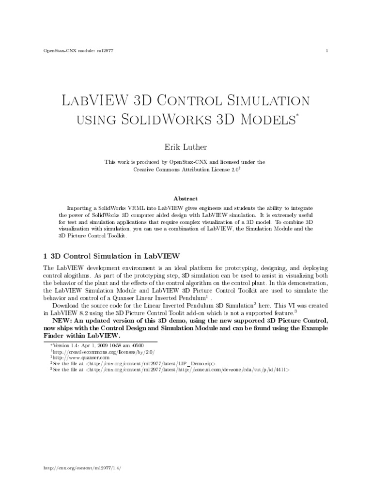Labview 3d Control Simulation Using Solidworks 3d Models 4 | PDF ...