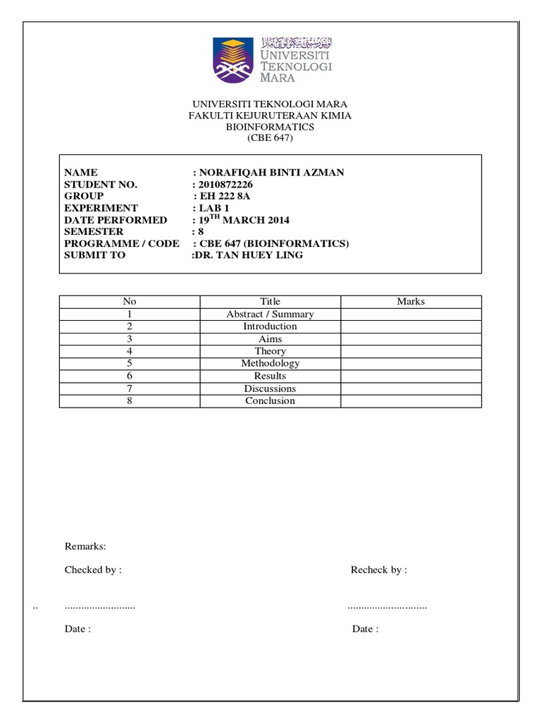 Bioinformatics Lab 1 | PDF
