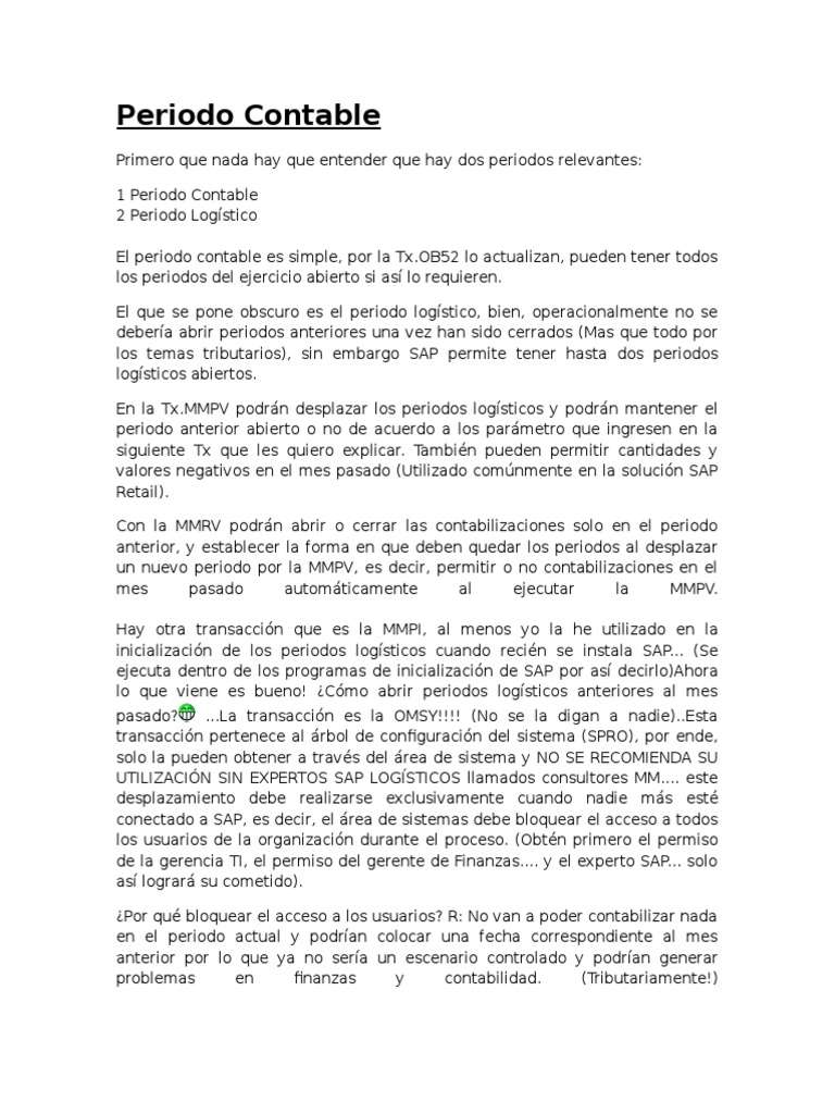 Periodo Contable SAP | PDF | Contabilidad | Informática