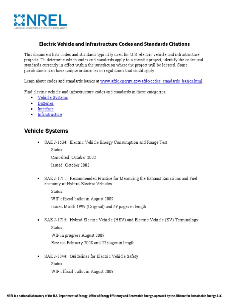 Electric Vehicle and InfrElectric Vehicle and Infrastructure Codes and ...