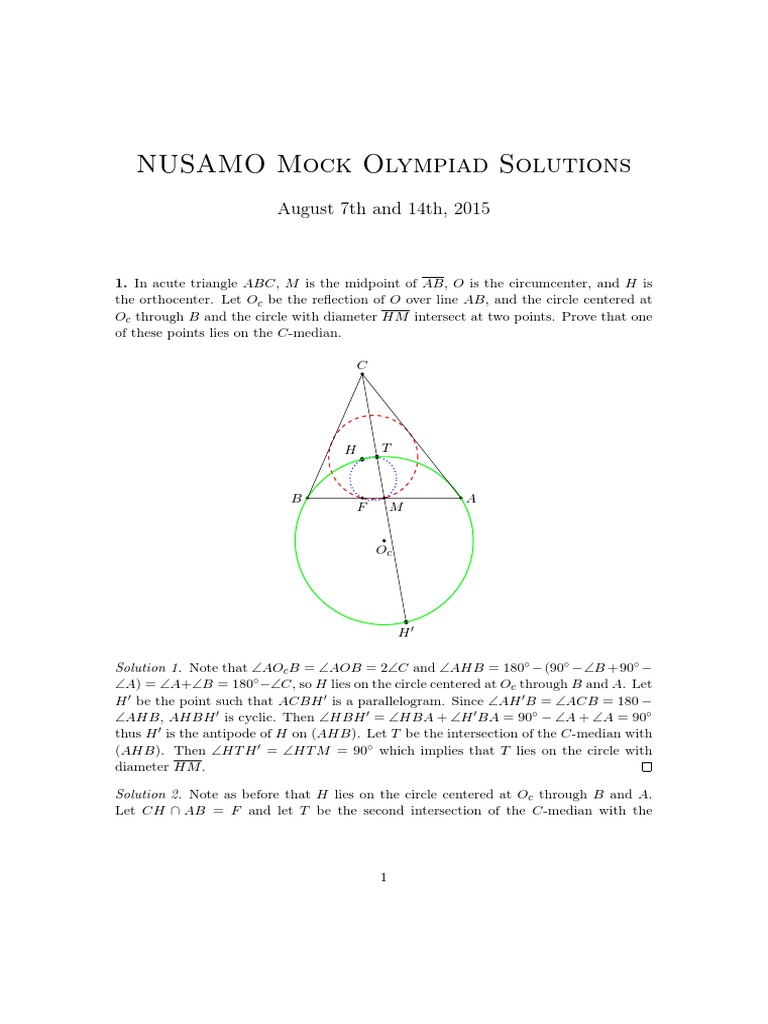 NUSAMO Solutions Final | PDF | Euclidean Geometry | Mathematical Objects