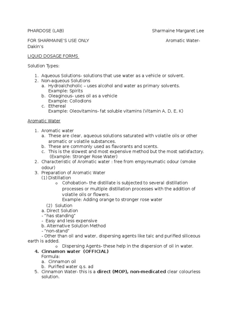 Phardose Lab Aromatic Water Dakin S | PDF | Solubility | Solution