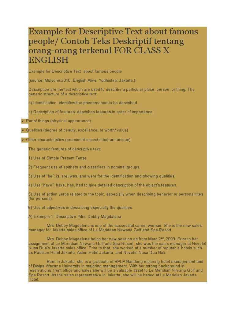 Example For Descriptive Text About Famous People | PDF | Linguistics ...