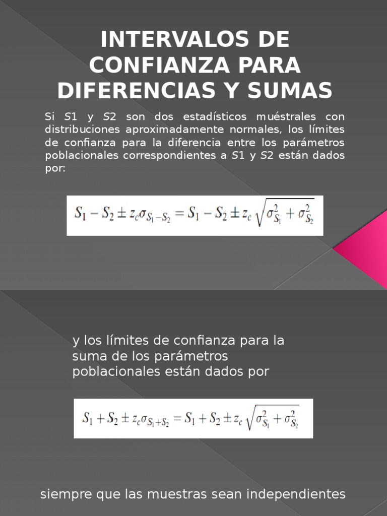 Proba Intervalos de Confianza para Diferencias y Sumas | PDF | Intervalo de confianza | Teoría ...