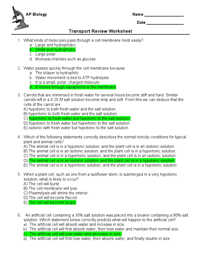 Cell Transport and Tonicity Review | PDF | Osmosis | Cell Biology