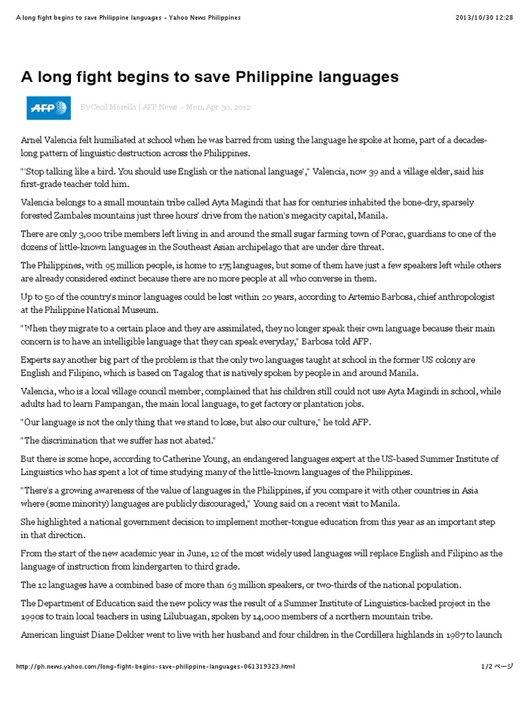 A Long Fight Begins To Save Philippine Languages (Morella) | PDF ...