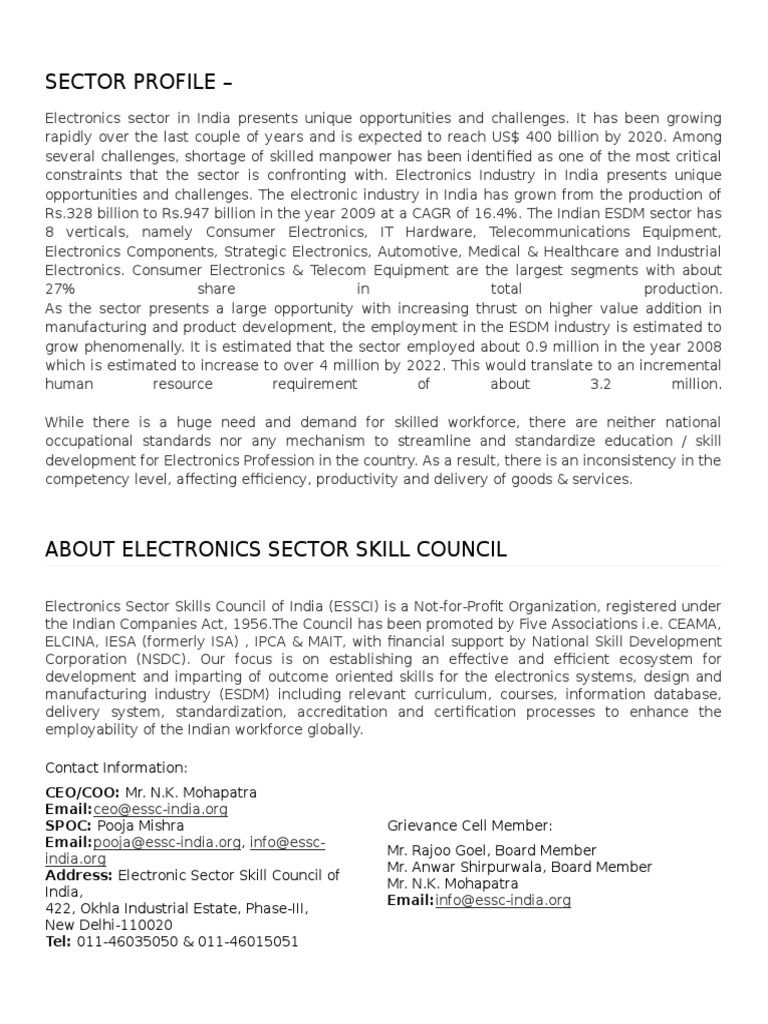 Electronics Sector Skill Council | PDF | Standardization | Printed ...