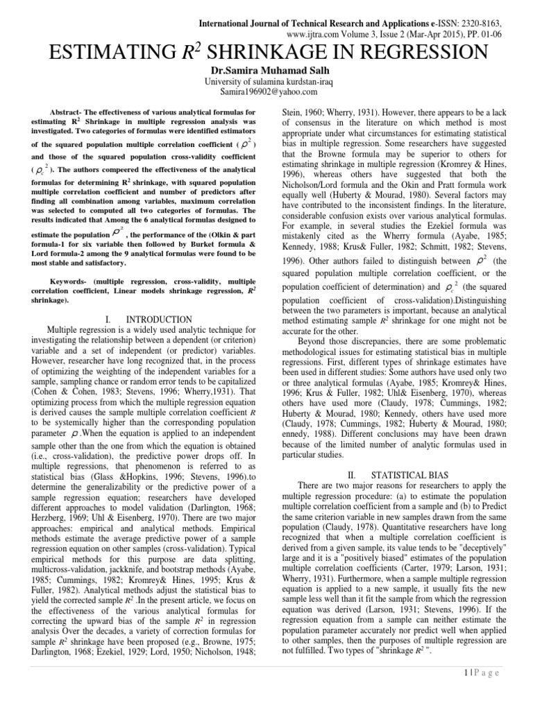 Estimating R 2 Shrinkage in Regression | PDF | Ordinary Least Squares ...
