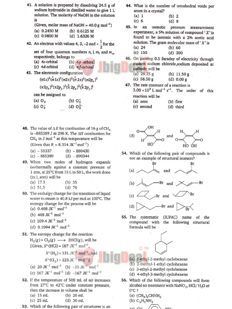 AMU Sample Paper 1 (Engineering Entrance Exam Chemistry Solved Paper ...