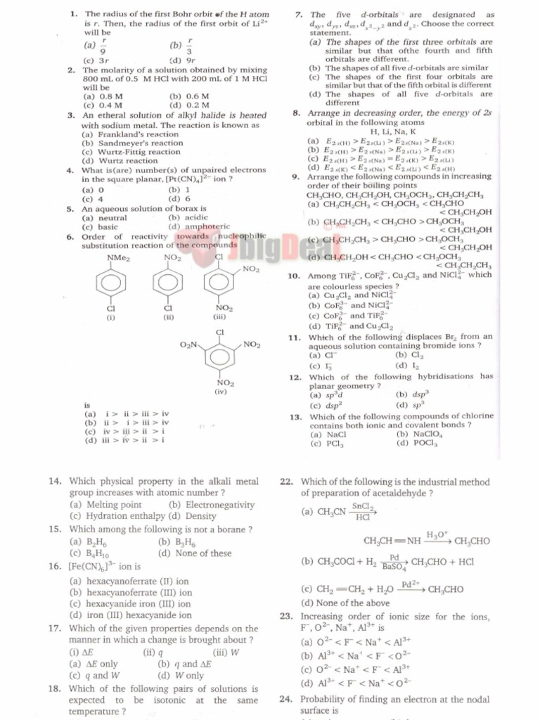 AMU Sample Paper 15 (MBBS Chemistry Solved Paper 2009) | PDF