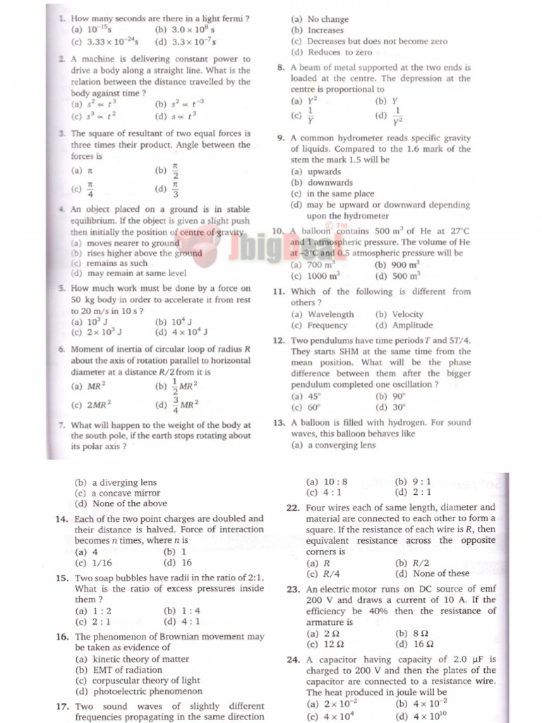 AMU Sample Paper 20 (MBBS Physics Solved Paper 2008) | PDF