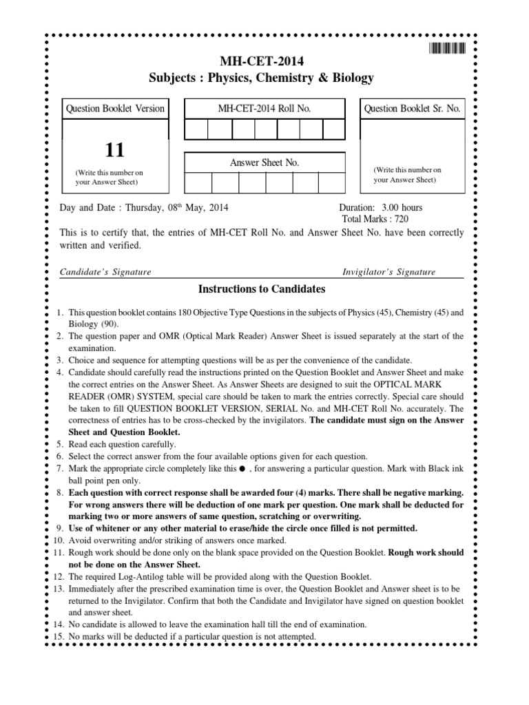 MAH CET Sample Paper-1 (CET 2014-11) | Meiosis | Electron