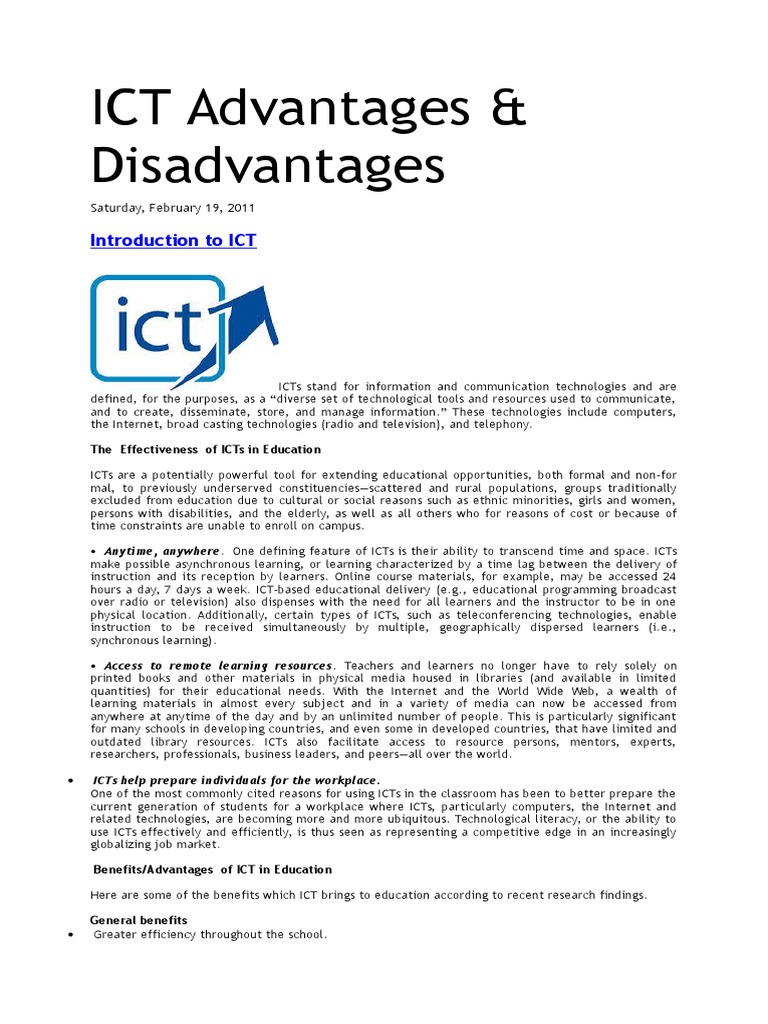 ICT Advantages.docx | Educational Technology | Internet
