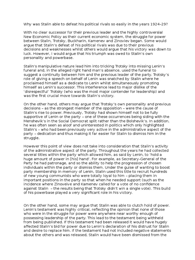 Why Was Stalin Able To Defeat His Political Rivals So Easily in The ...