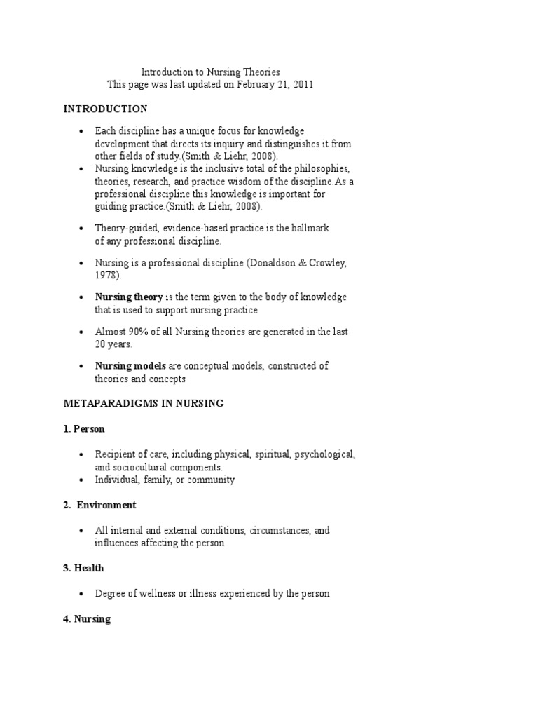 Introduction To Nursing Theories | PDF | Theory | Nursing