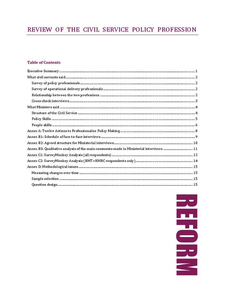 Policy Profession Review | PDF | Secretary Of State | Survey Methodology