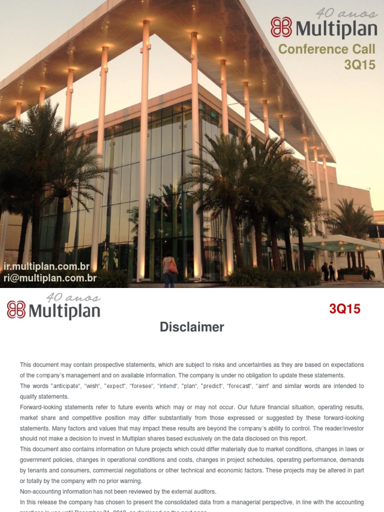 3Q15 Presentation | PDF | Revenue | Financial Statement