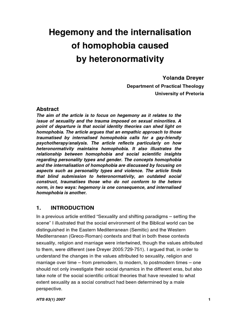 Hegemony of Heteronormativity | PDF | Homophobia | Homosexuality