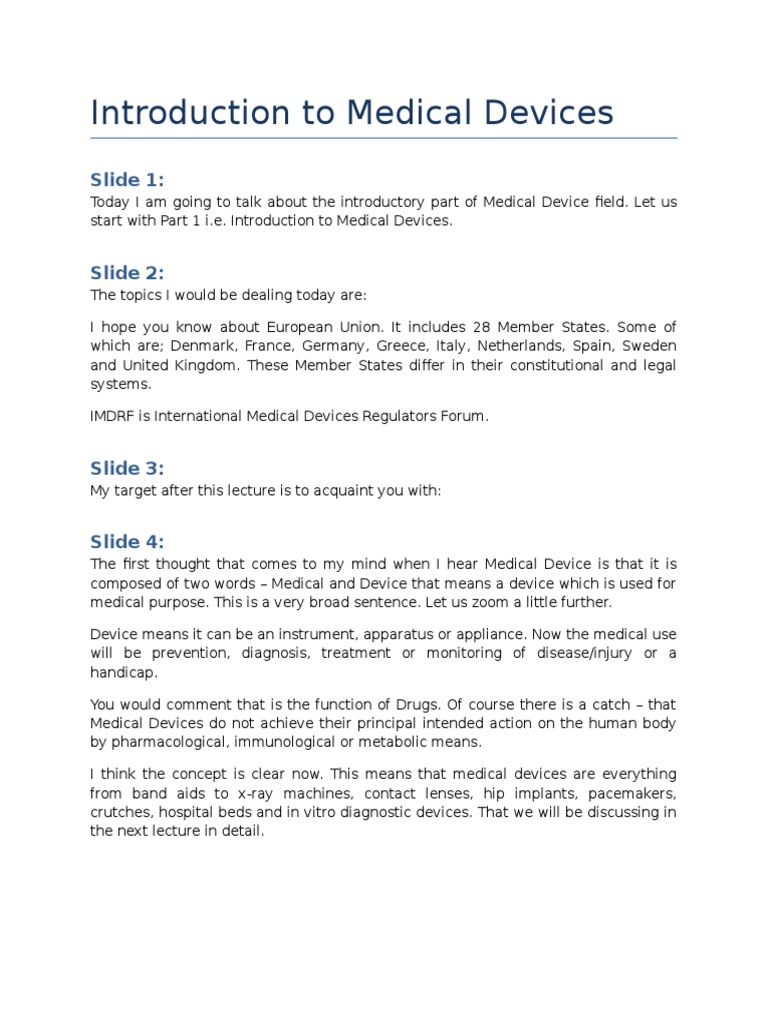 Lecture 1 - Introduction To Medical Devices | PDF | Medical Device ...