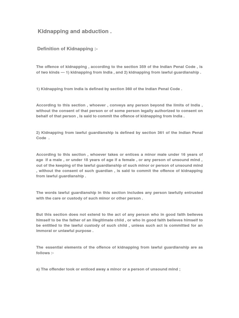 Kidnapping and Abduction | Kidnapping | Legal Guardian | Free 30-day ...