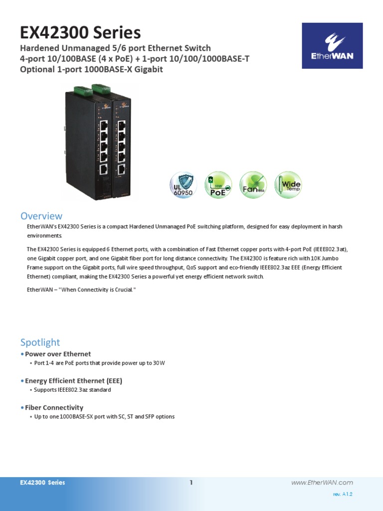 EtherWAN EX42305 Data Sheet | PDF | Ethernet | Networking Standards