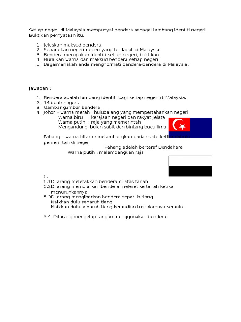 Setiap Negeri Di Malaysia Mempunyai Bendera Sebagai Lambang Identiti ...