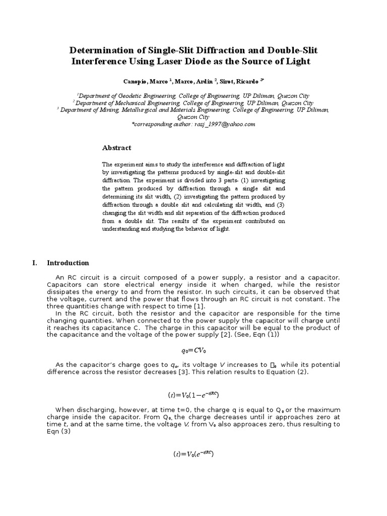 Determination of The Interference and Diffraction of Light (Edited) | PDF | Capacitor ...