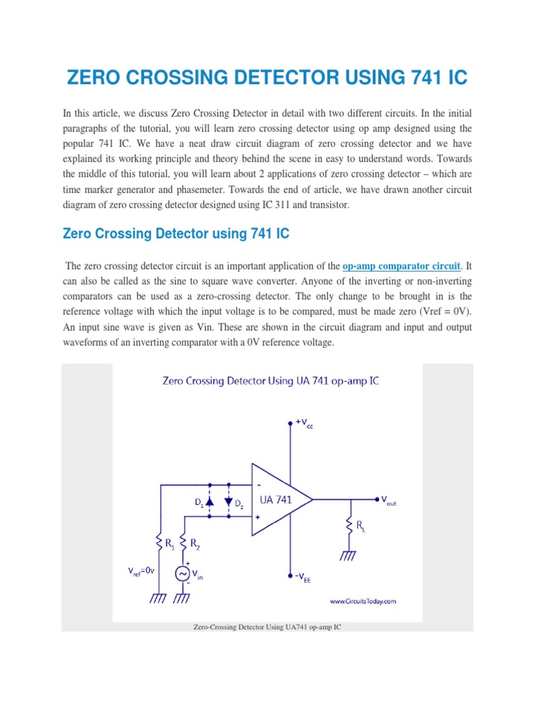 Zero Crossing Detector-Using 741 IC | PDF | Operational Amplifier | Detector (Radio)