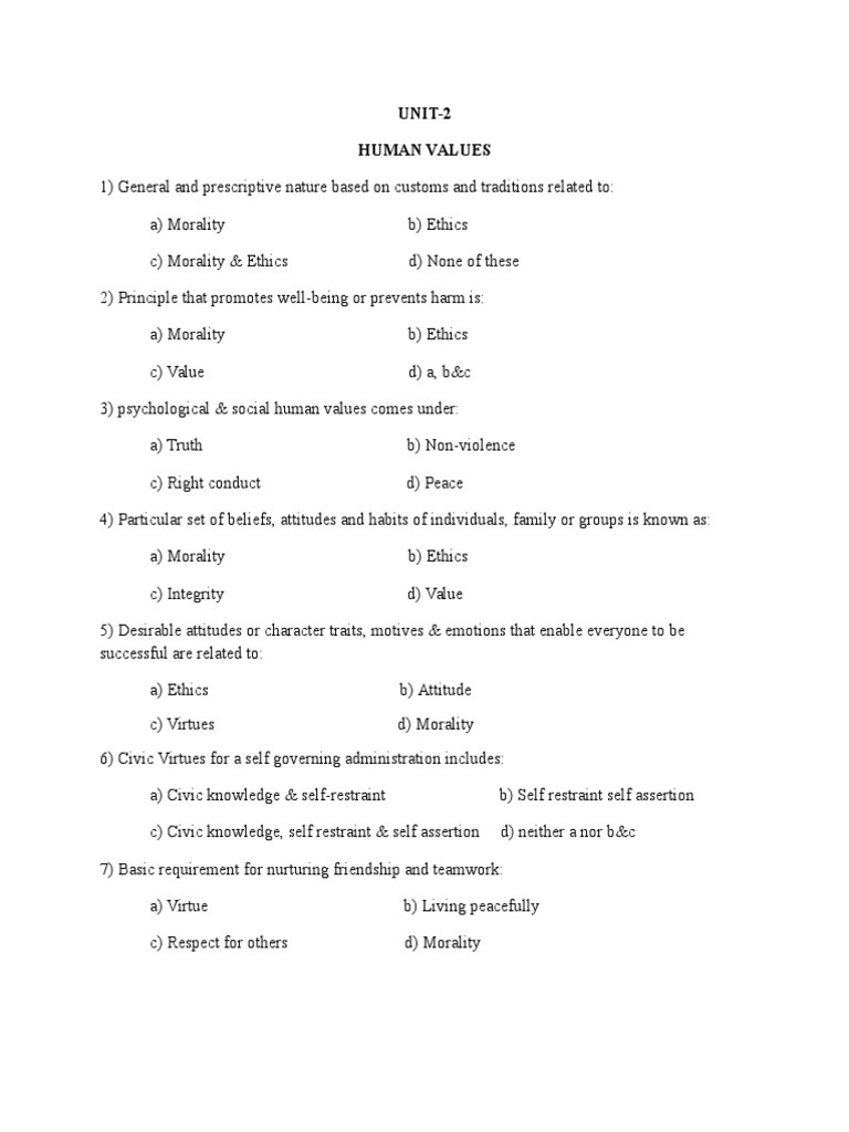 Objectives of I Unit | PDF | Morality | Courage