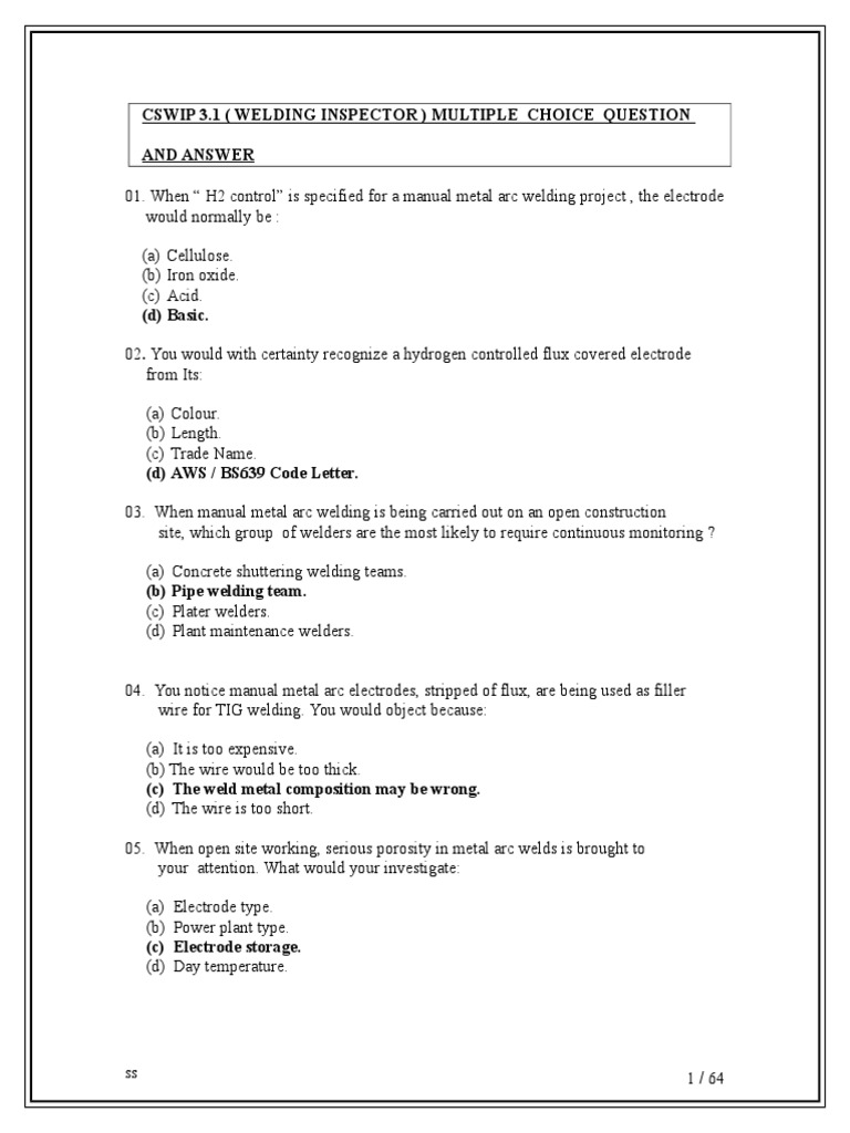 CSWIP - Multi Questions & Answers | PDF | Welding | Construction