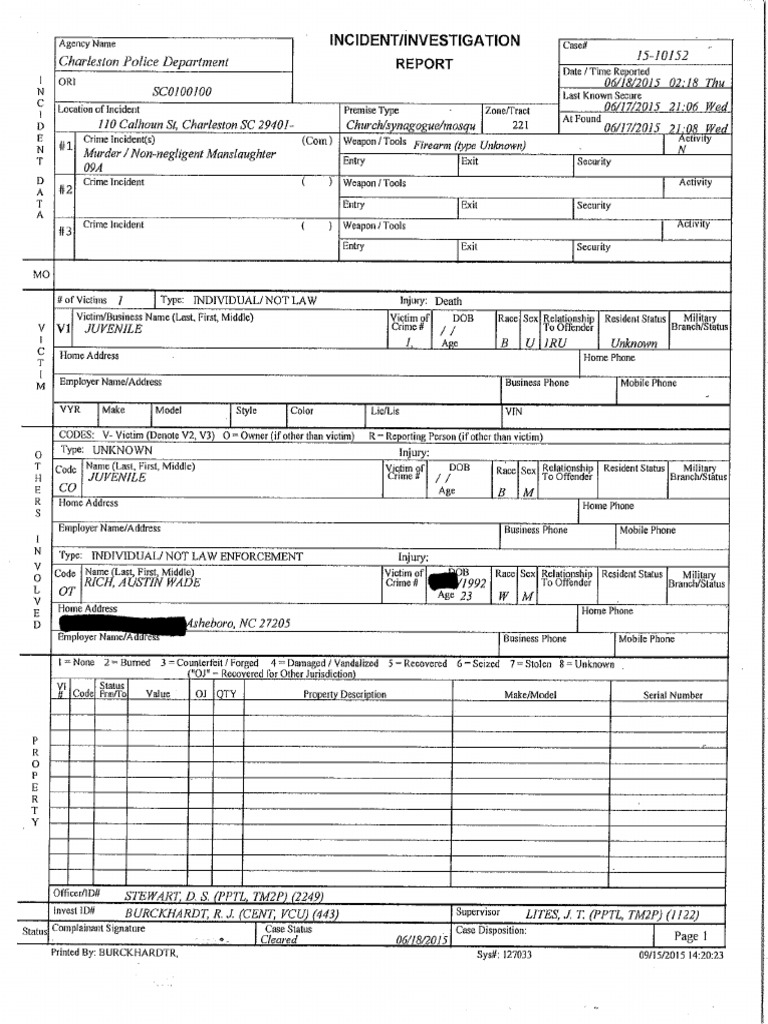 Charleston Police Department Redacted Supplement Reports 8.12.15 | PDF ...