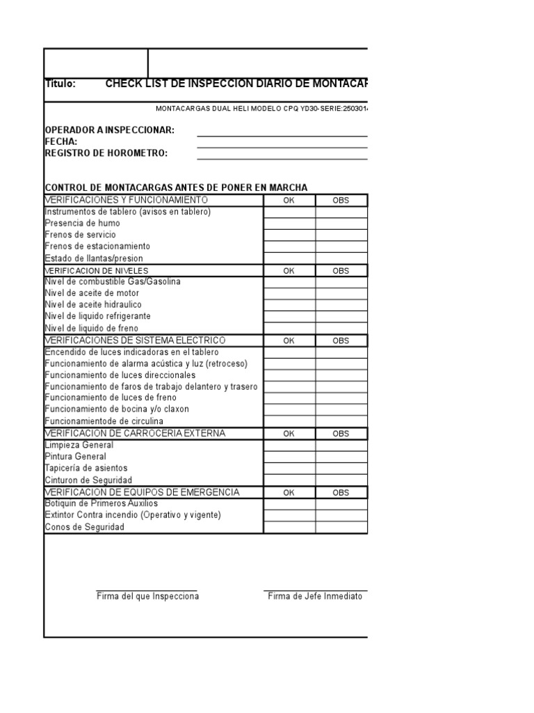 Check List Montacargas | PDF