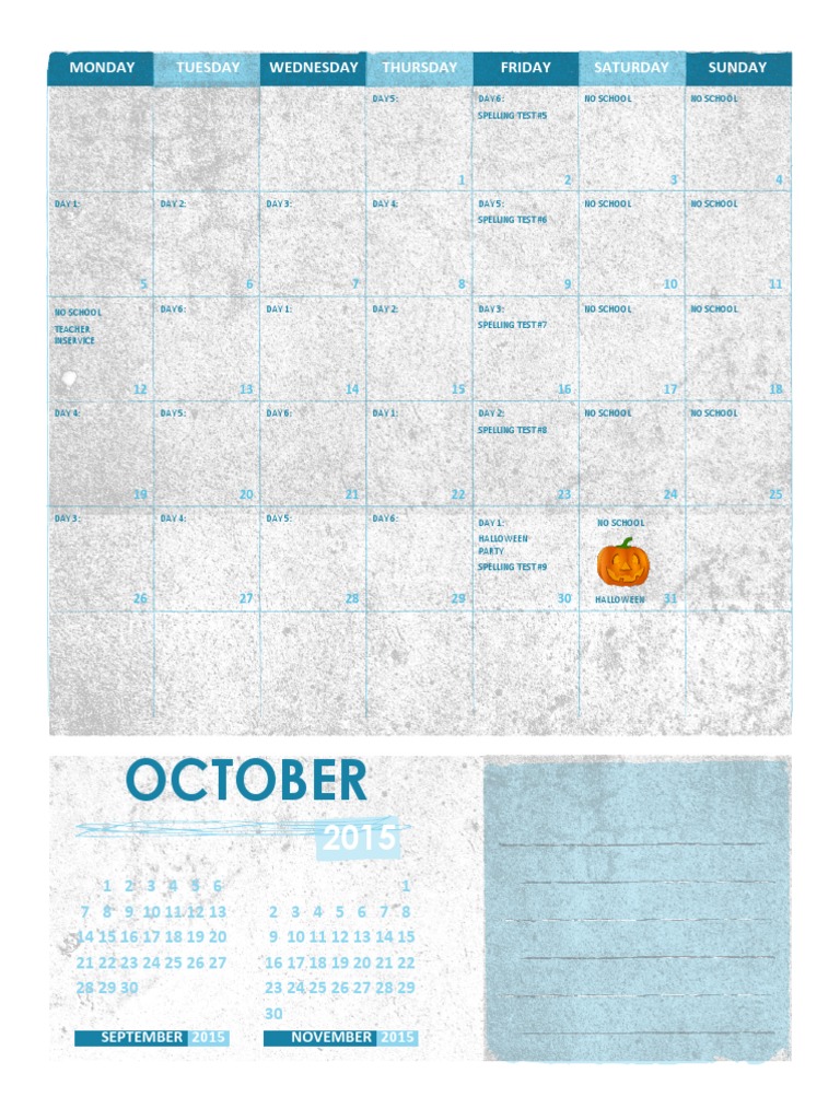 October 2015 School Schedule | PDF