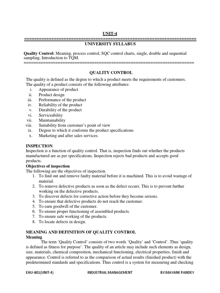 Unit-4 Im (Detailed Notes) | PDF | Quality (Business) | Programmable ...