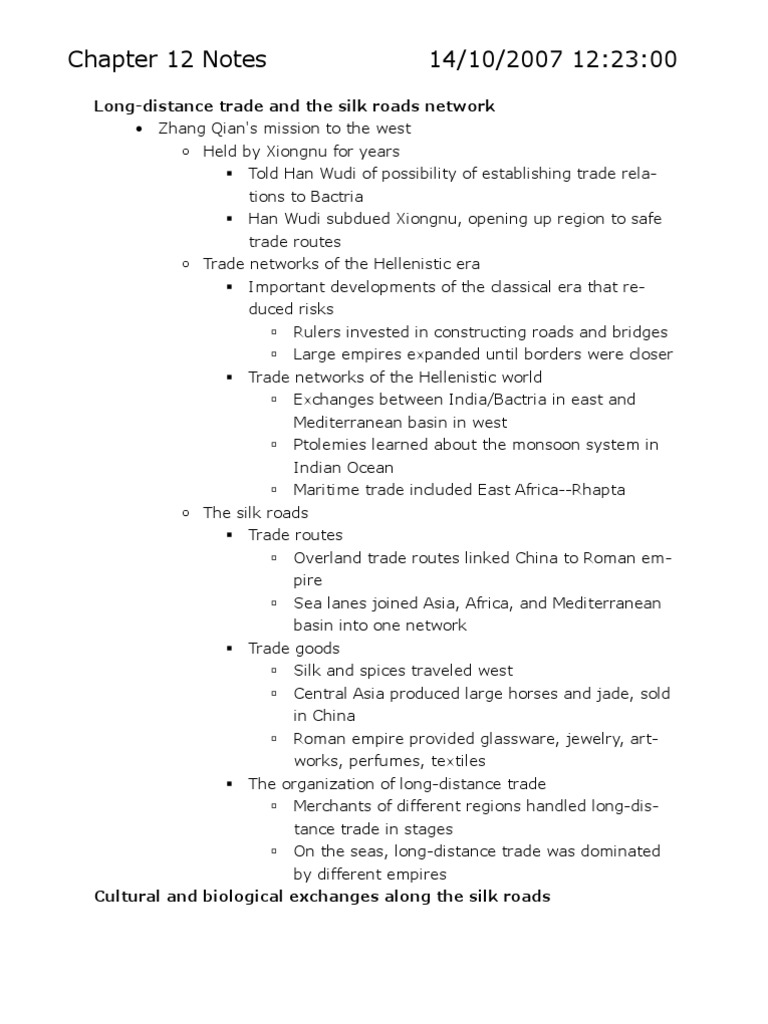 Chapter 12 Notes 14/10/2007 12:23:00: Long-Distance Trade and The Silk ...