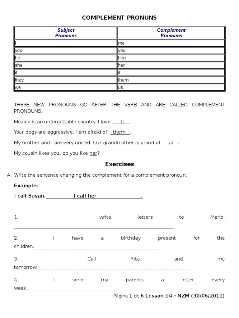 Complement Pronouns Guide | PDF | Pronoun | Syntax