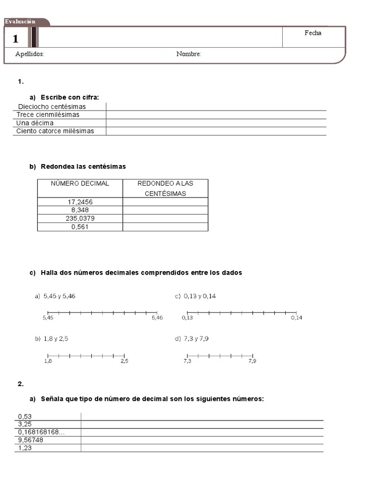 Examen Decimales y Fracciones | PDF