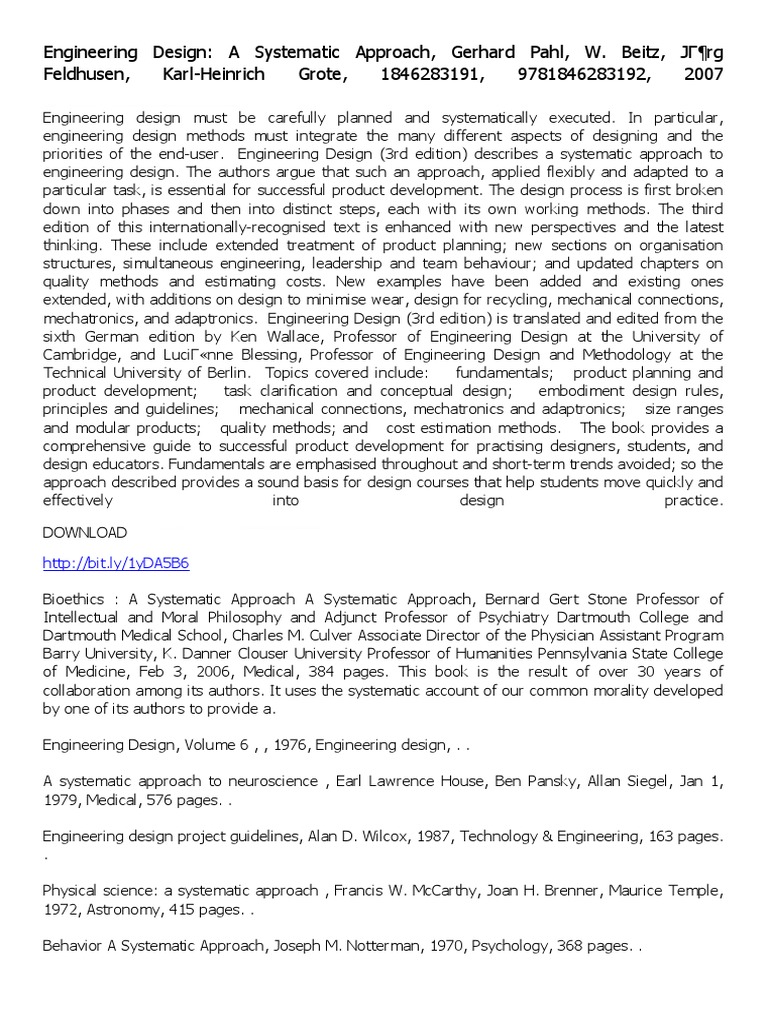 Engineering Design A Systematic Approach | PDF | Design Methods | Design