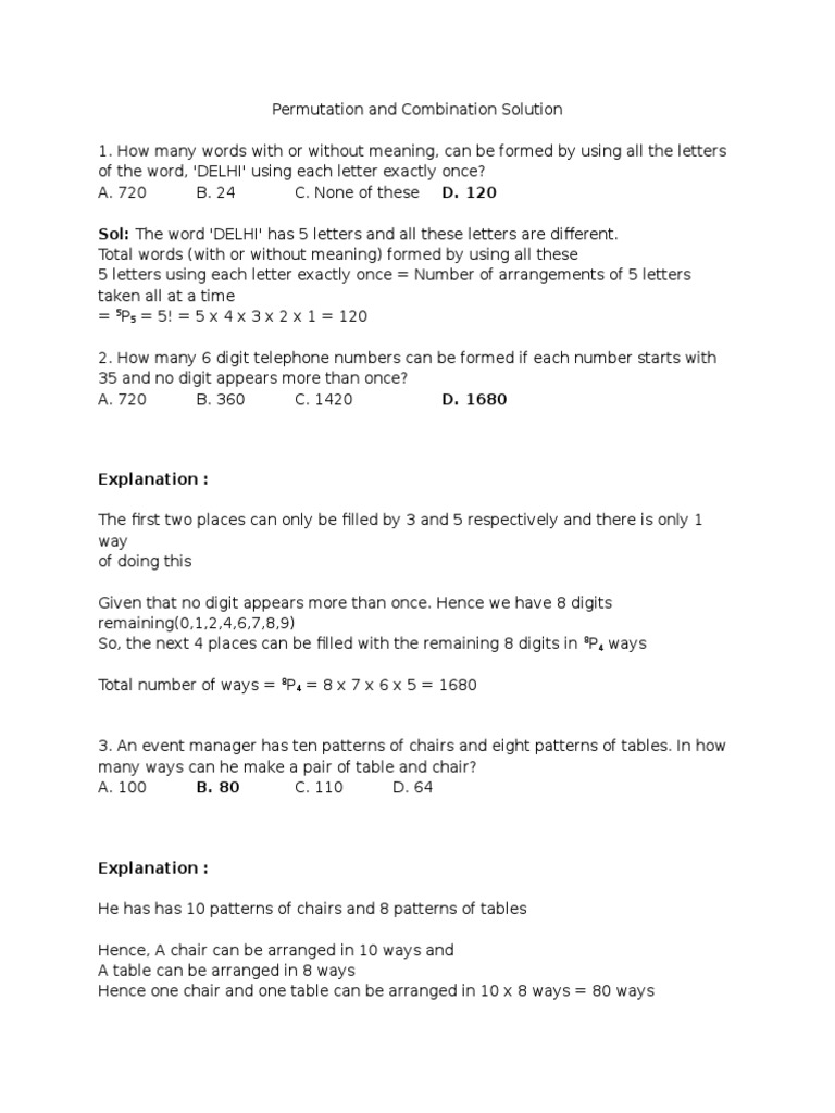 Permutation and Combination Solutions Explained | PDF | Teaching Mathematics | Science