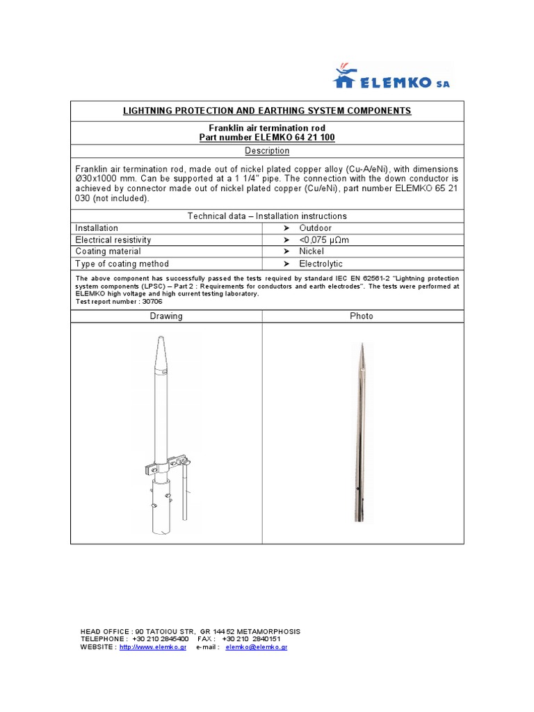 Lightning Protection and Earthing System Components Franklin Air ...