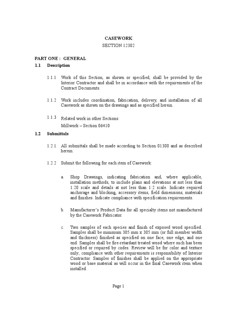 Section 12302 Casework | PDF | Plywood | Lumber