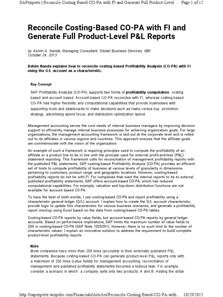 CO-PA and FI Reconciliation Guide | PDF | Valuation (Finance) | Income ...